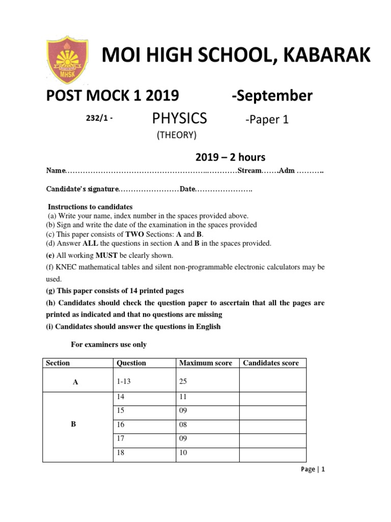 Physics Paper 1 QP | PDF | Density | Pressure