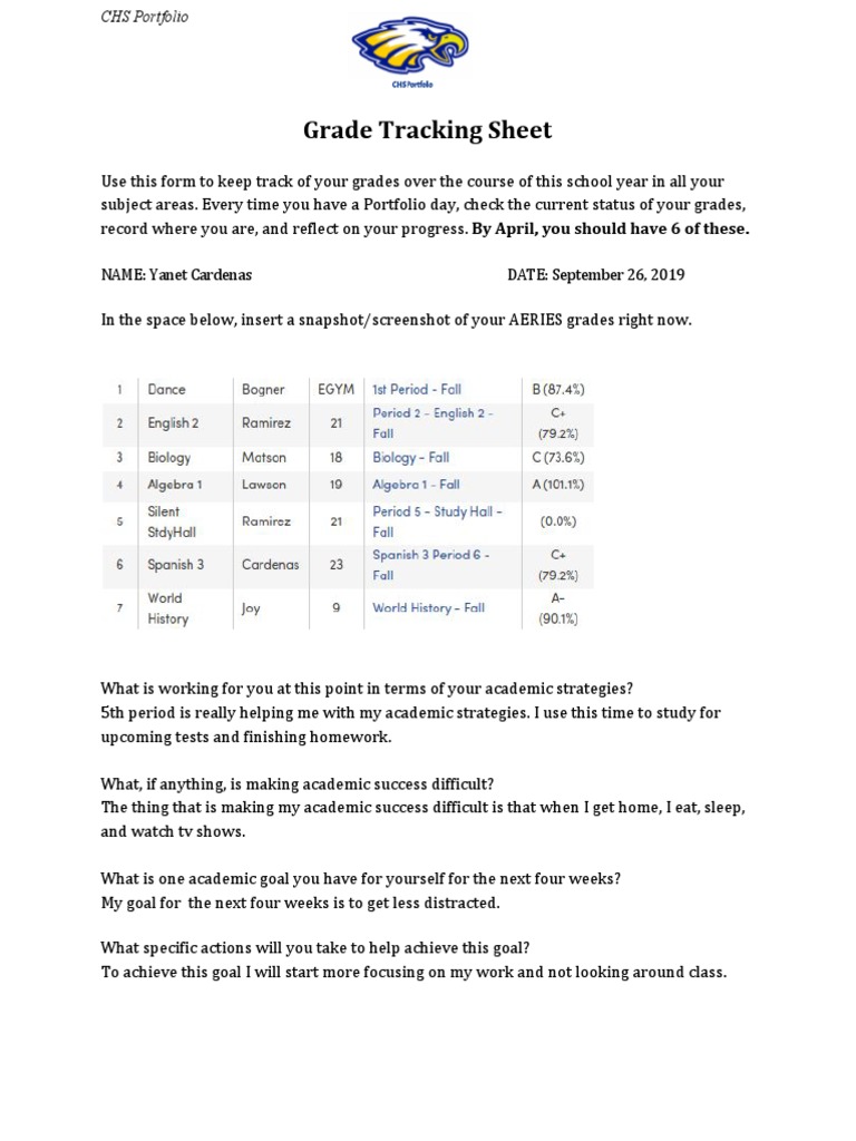 Grade Tracking Sheet 1 1 | PDF