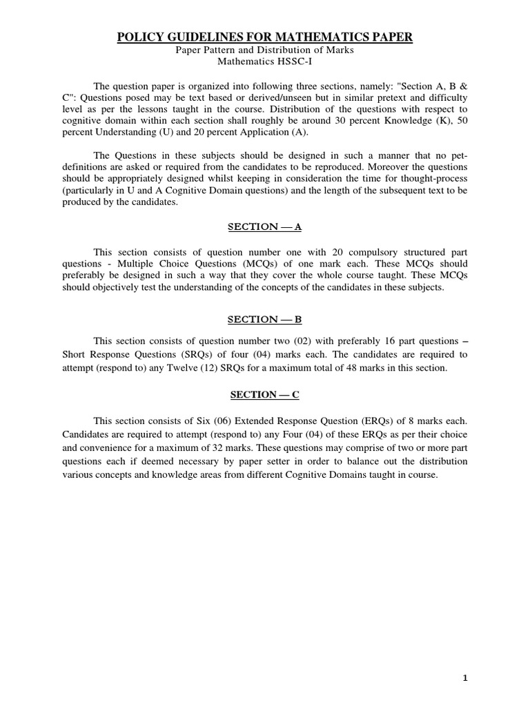 FBISE Pattern of HSSC - I | PDF | Multiple Choice | Cognition
