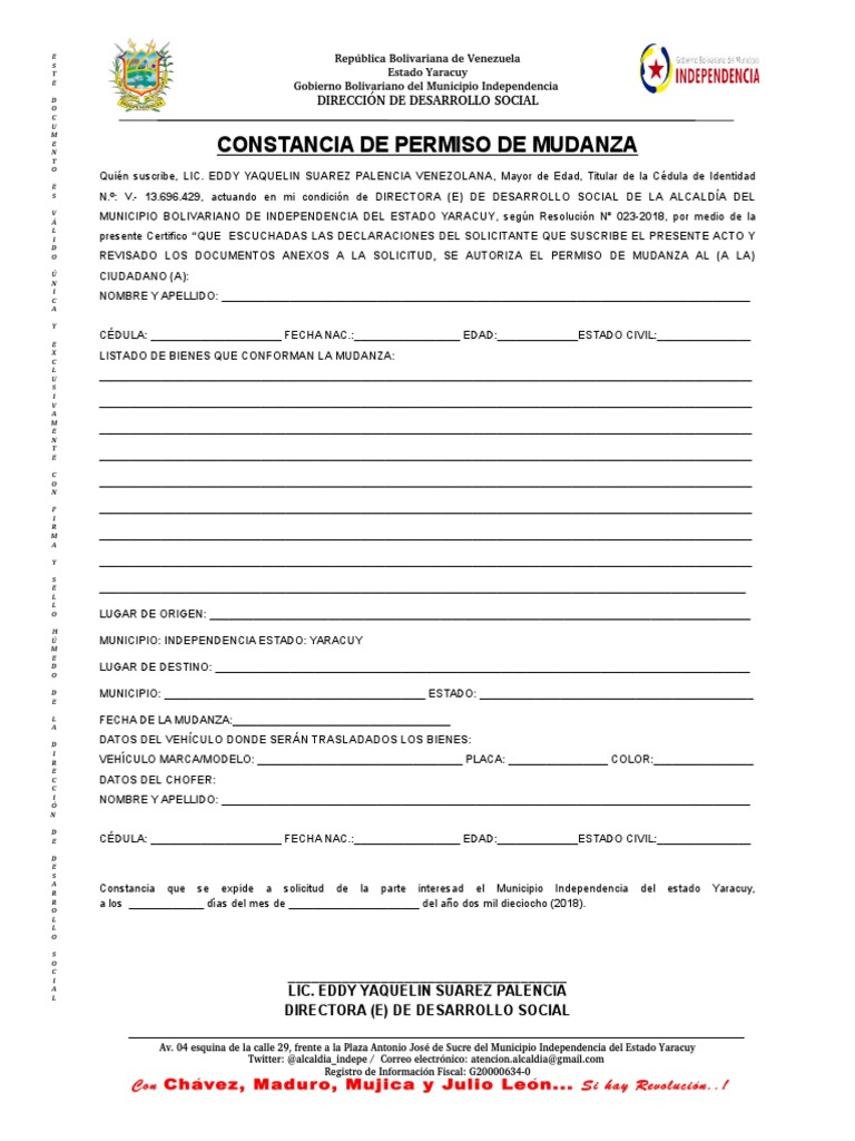 02 Constancia de Permiso de Mudanzas | PDF | Gobierno