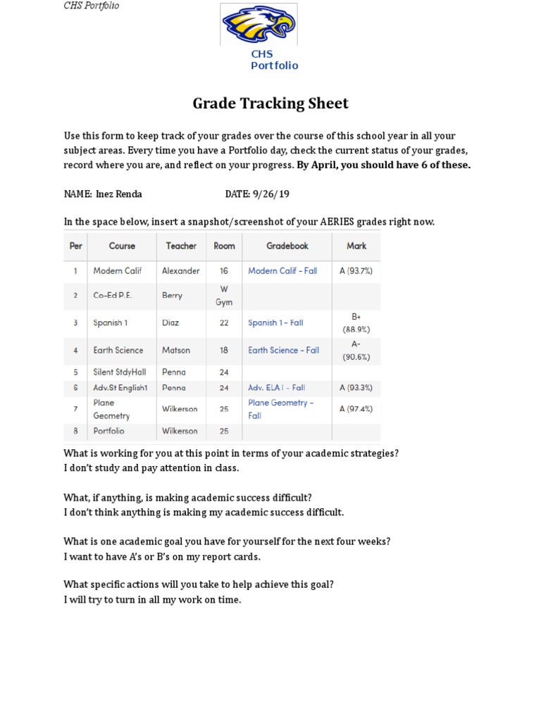 Grade Tracking Sheet | PDF