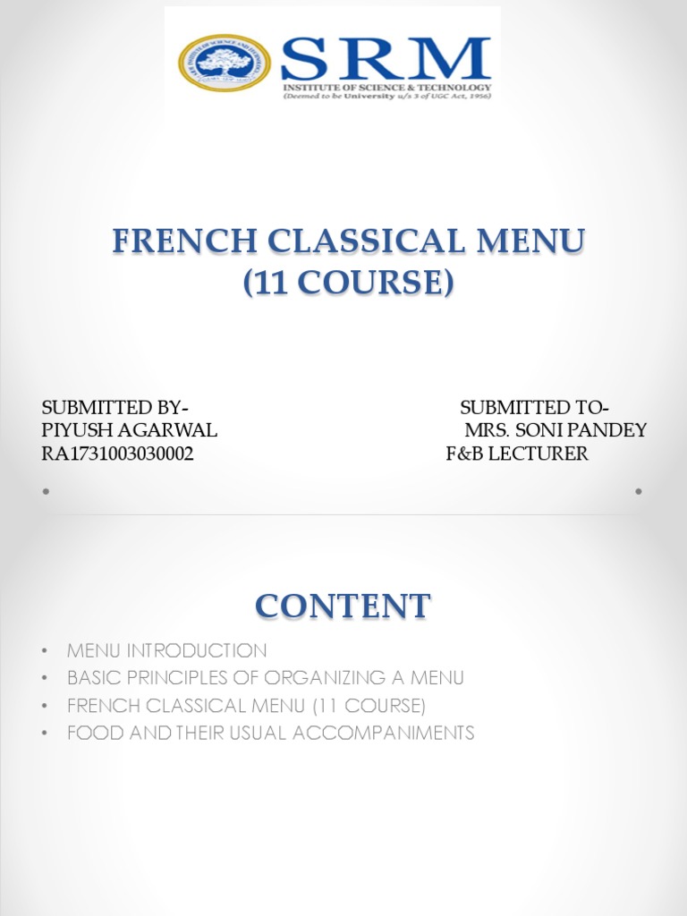 French Classical Menu | PDF | Menu | Western Cuisine