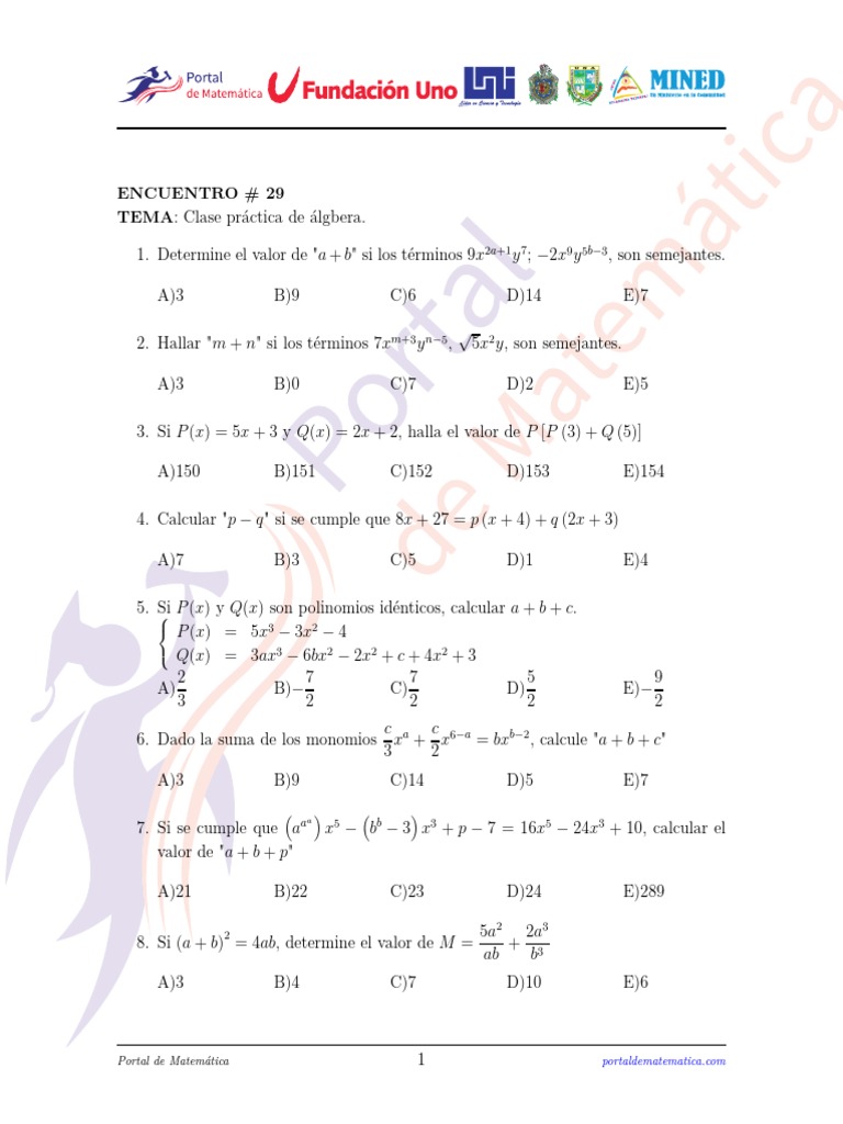 Ejercicios de Álgebra y Desigualdades | PDF | Entero | Intervalo ...
