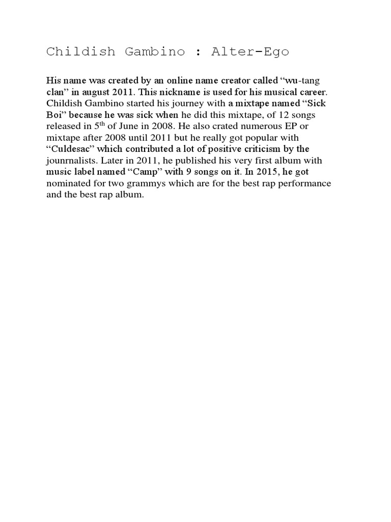 Childish Gambino: Alter-Ego | PDF