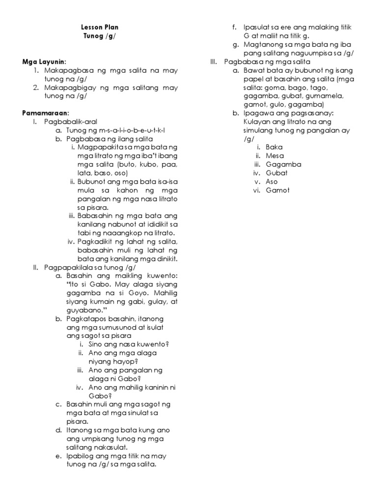 A1 Lesson Plan (G) | PDF