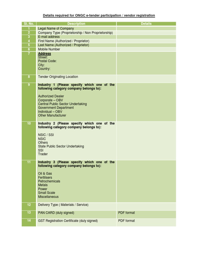 Required Documents For ONGC Tender | PDF