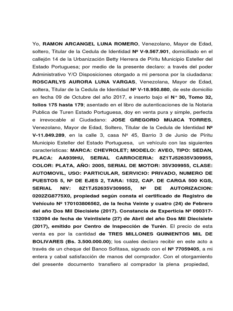 Venta Vehiculo Con Poder | PDF | Coche | Vehículo de motor