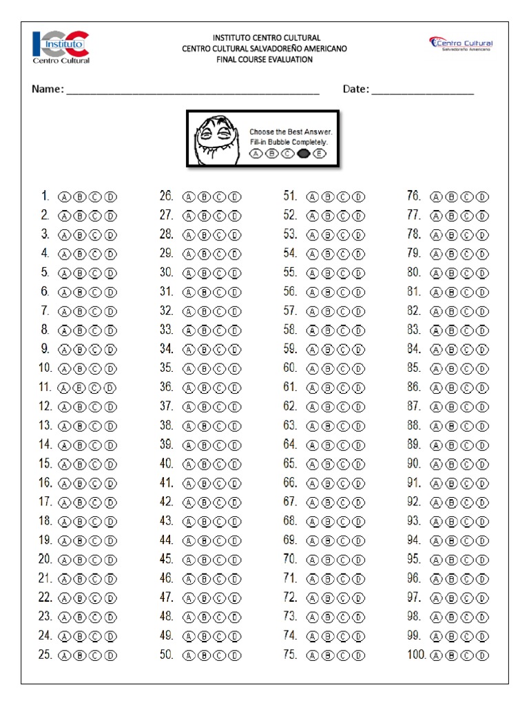 100 Items Answer Sheet | PDF | Tests | Quality