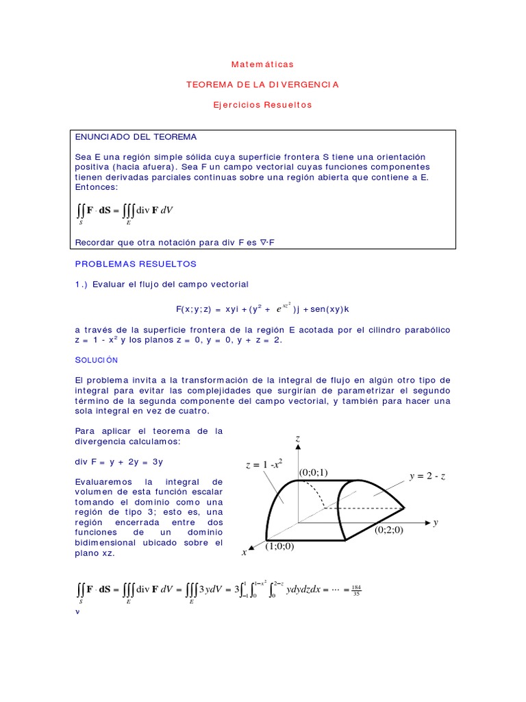 Div F: Matemáticas Teorema de La Divergencia Ejercicios Resueltos | PDF | Divergencia | Integral