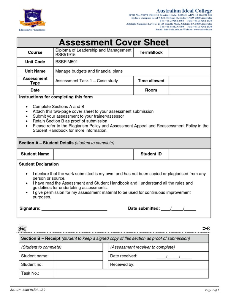 Assessment Cover Sheet: Australian Ideal College | Download Free PDF ...