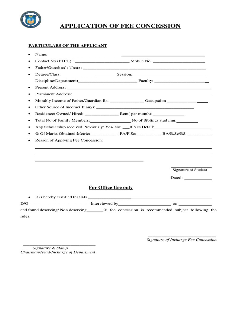 Application of Fee Concession: Particulars of The Applicant | PDF