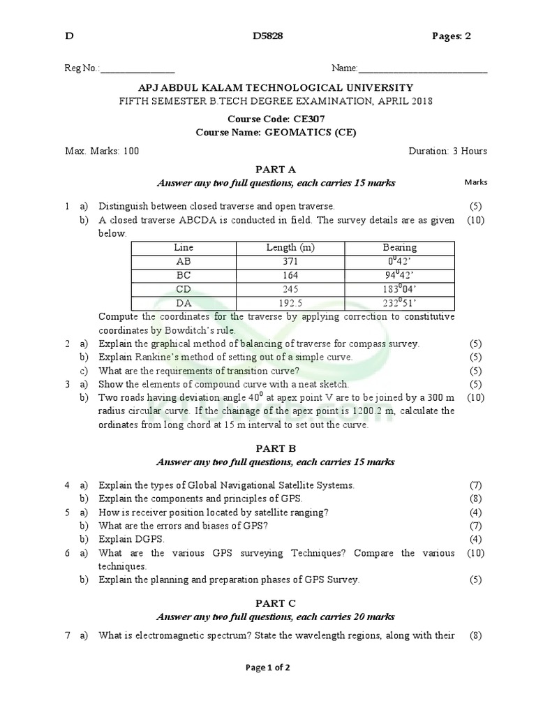 Answer Any Two Full Questions, Each Carries 15 Marks: Reg No.: - Name | PDF | Remote Sensing ...