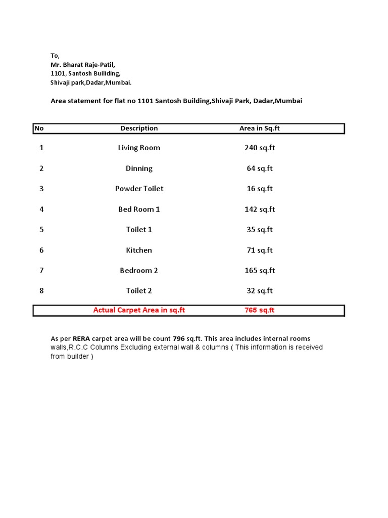 Area Statement | PDF