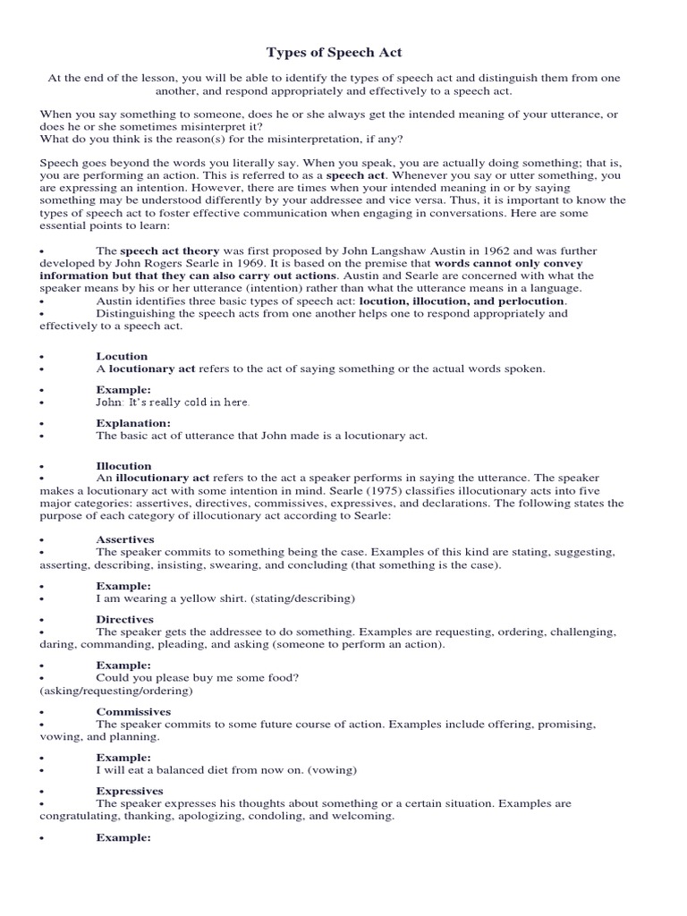 Understanding Speech Acts: Locution, Illocution, and Perlocution | PDF ...