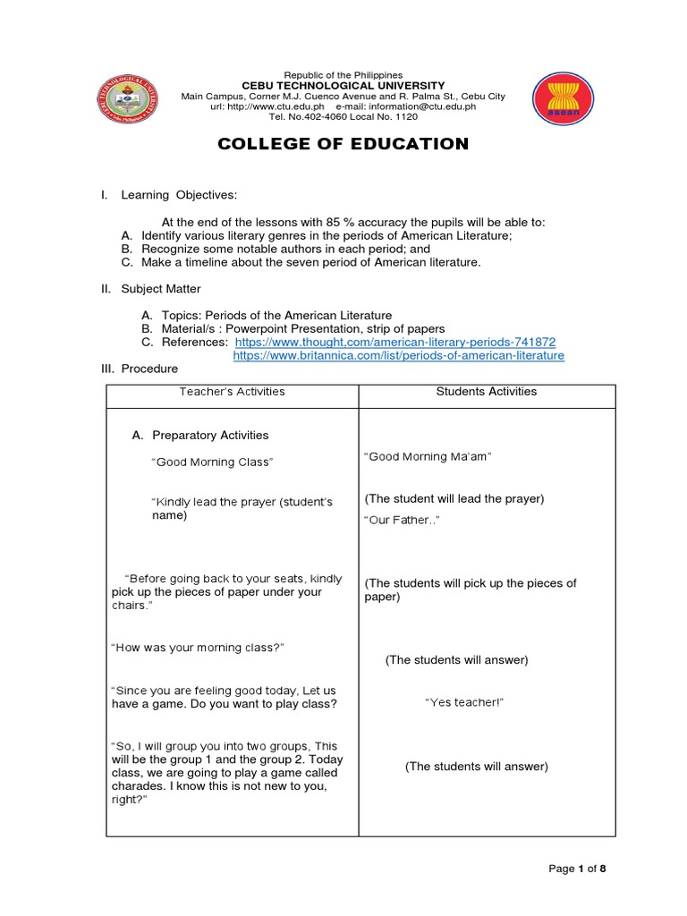 Detailed Lesson Plan - Sample Only | PDF | American Literature ...