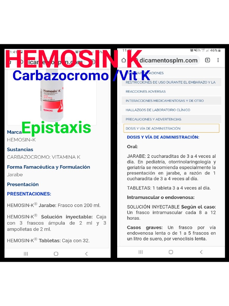 Hemosin K - Indicaciones y Dosis | PDF