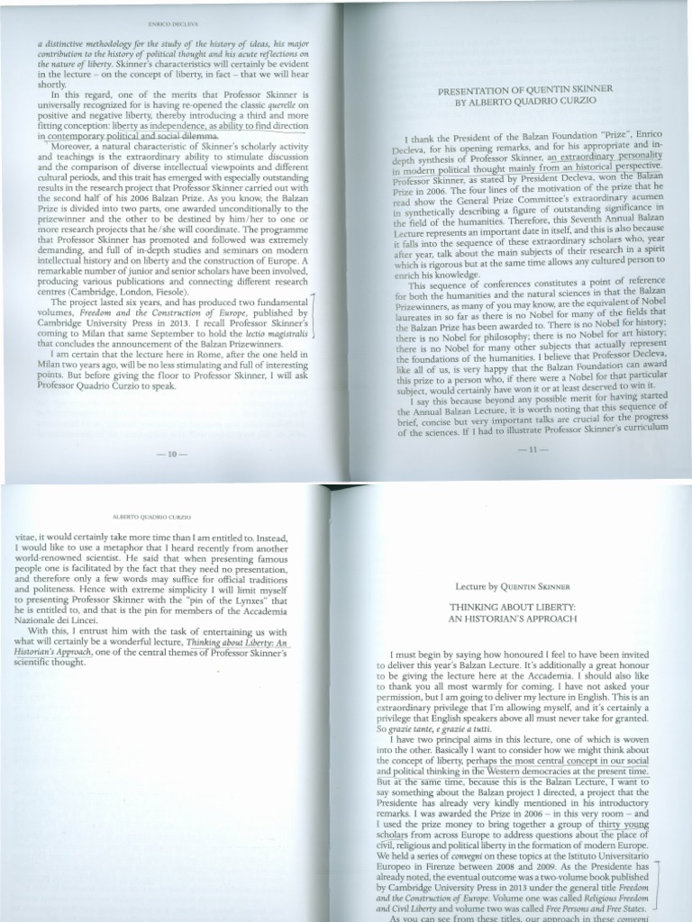 Quentin Skinner lecture on the concept of liberty | PDF | Liberty ...