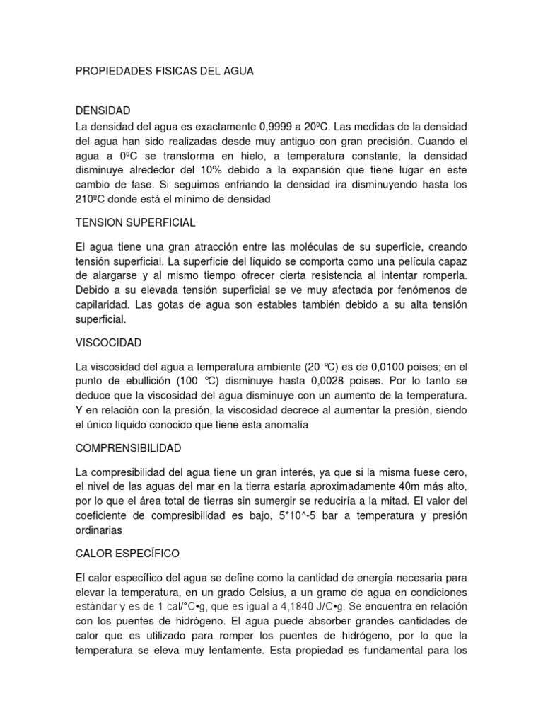 Propiedades Físicas del Agua | PDF | Propiedades del agua | Temperatura