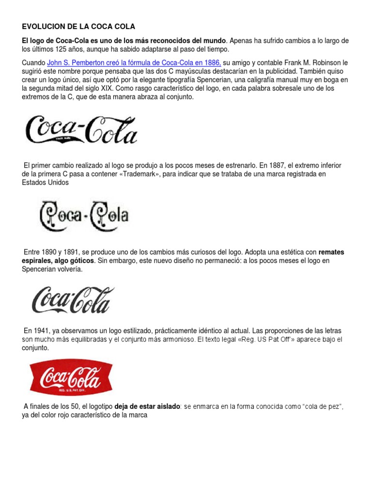 Evolucion de La Coca Cola | PDF | Coca Cola | Marca comercial