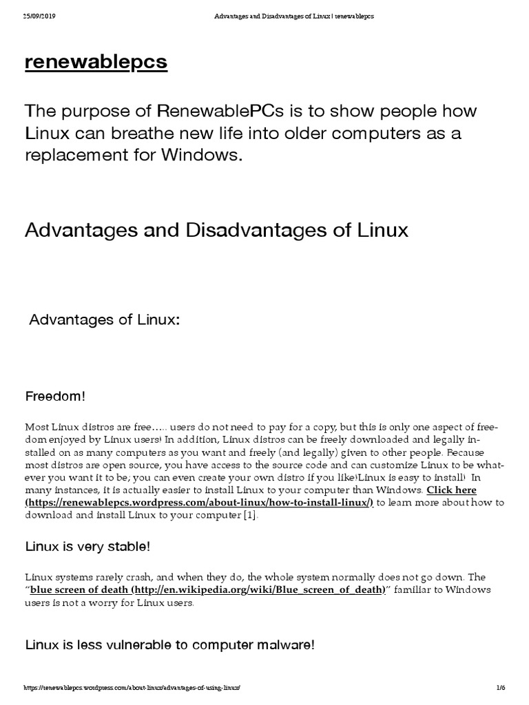 Advantages and Disadvantages of Linux - Renewablepcs PDF | PDF | Linux ...