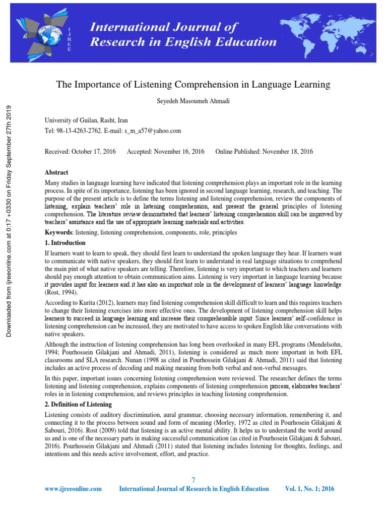 The Importance of Listening Comprehension | PDF | Second Language ...