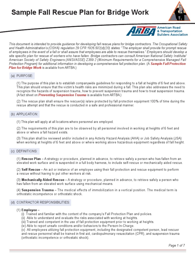 Sample Fall Protection Plan For Bridge Work | PDF | Occupational Safety ...