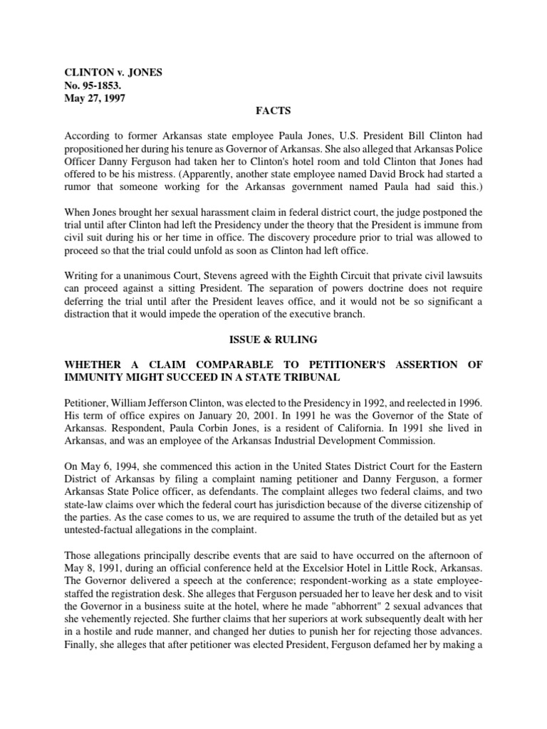 Clinton v. Jones | PDF | Sovereign Immunity | Lawsuit