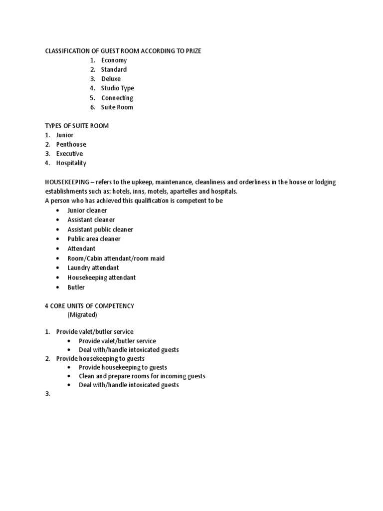 Classification of Guest Room According To Prize | PDF | Bed | Vacuum ...