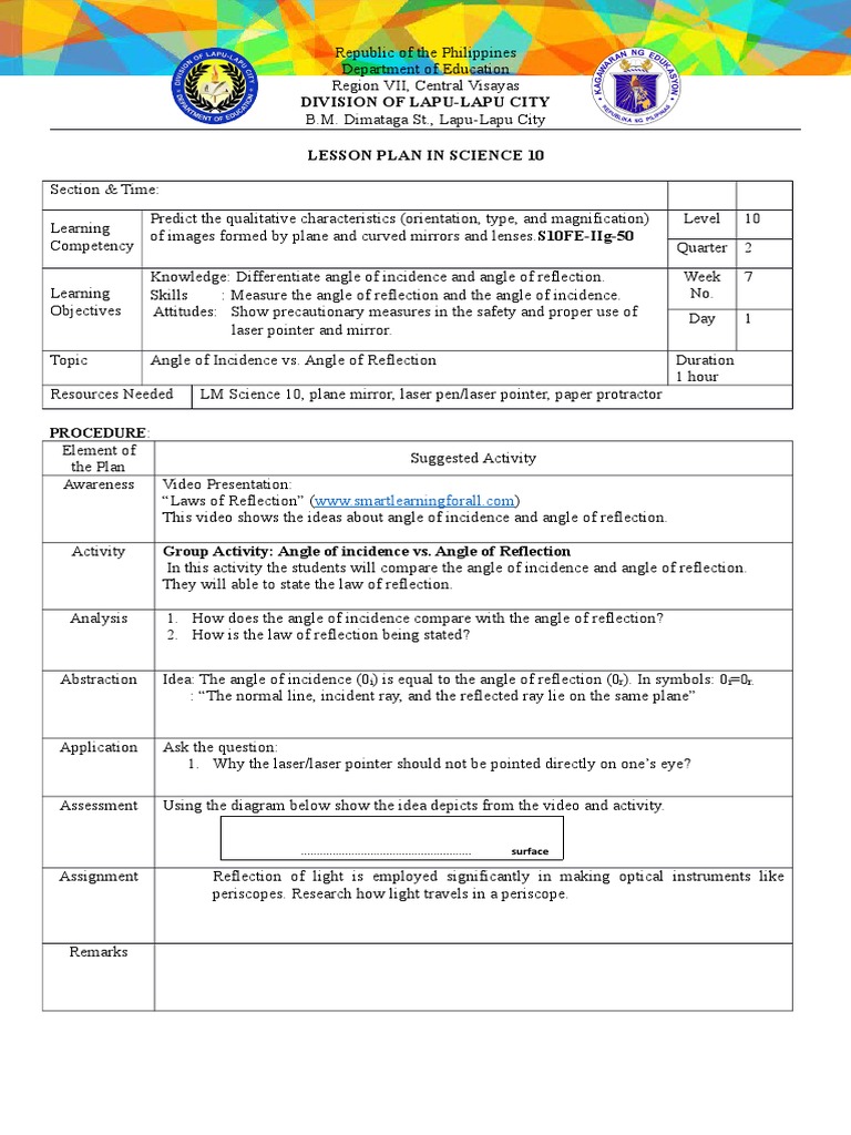 Science 10 - Q2 - W6 - D4 | PDF | Reflection (Physics) | Mirror