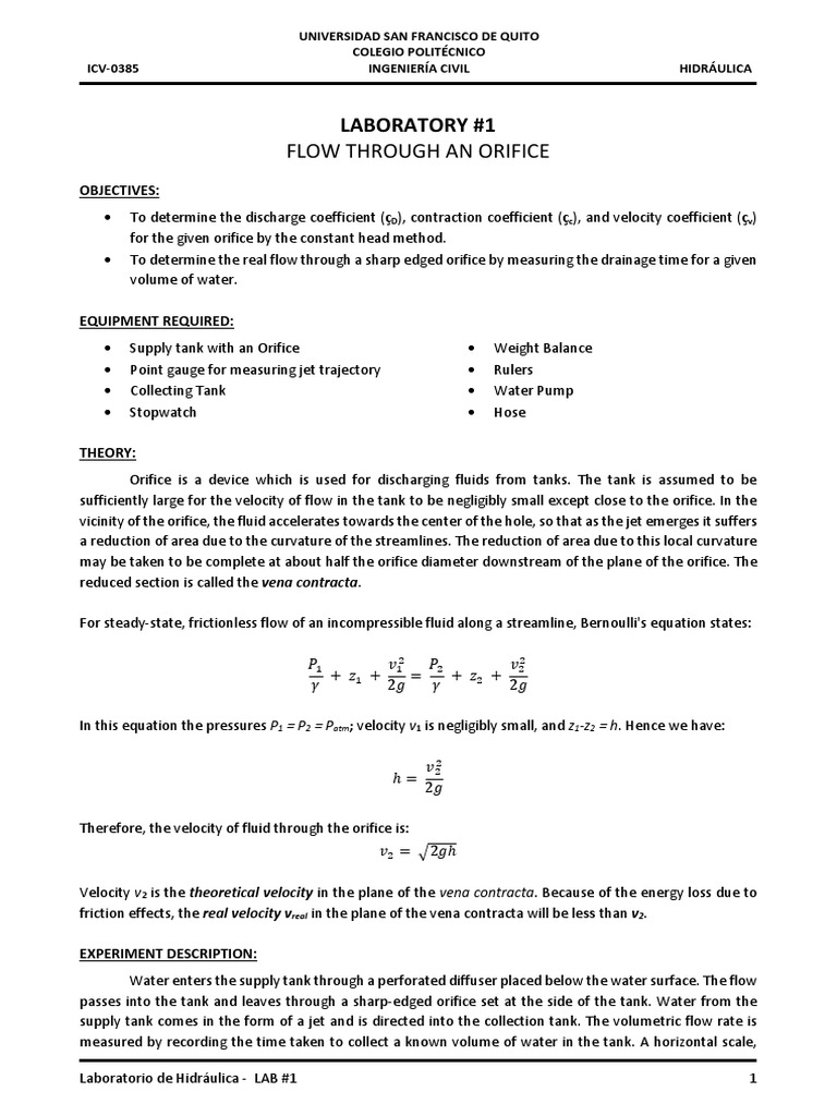 Flow Through Orifice Lab Report | PDF | Fluid Dynamics | Continuum ...