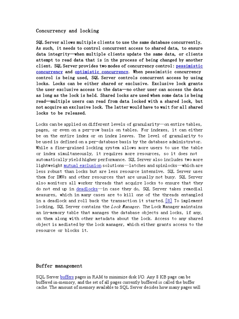 Concurrency and Locking: Pessimistic Concurrency Optimistic Concurrency | PDF | Microsoft Sql ...