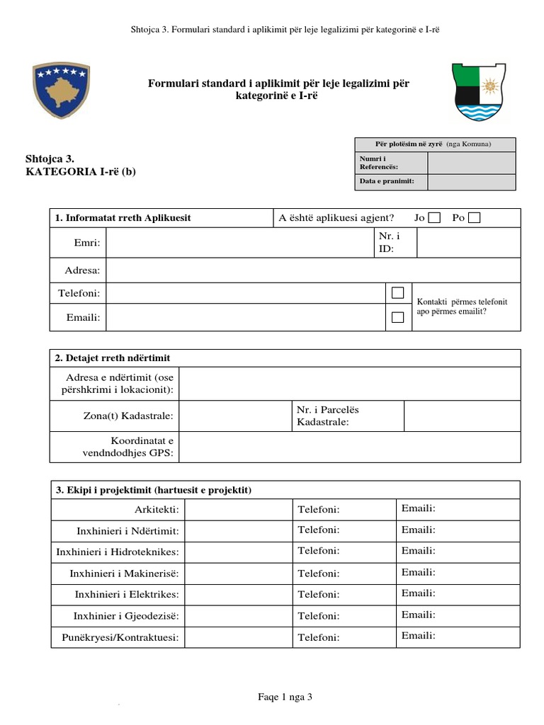 Formulari Standard I Aplikimit Për Leje Legalizimi Për | PDF