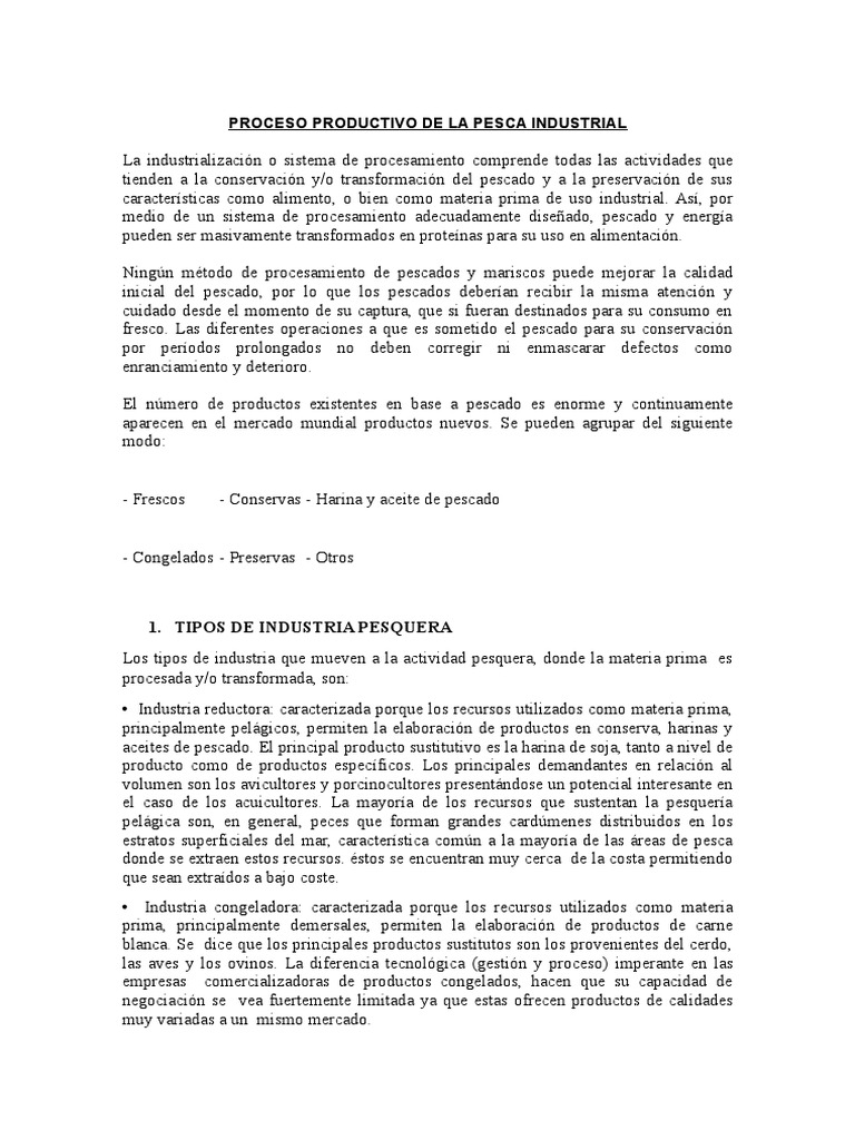 Proceso Productivo de La Pesca Industrial | PDF | Agua | Química