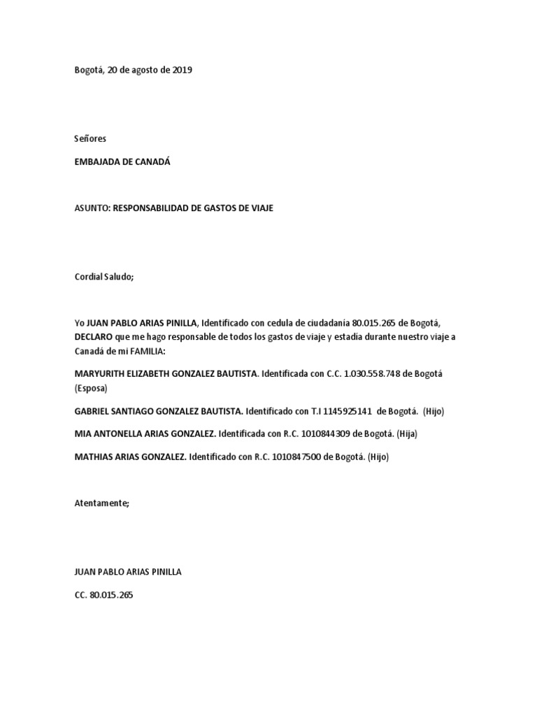 Carta De Responsabilidad De Gastos Pdf 8430