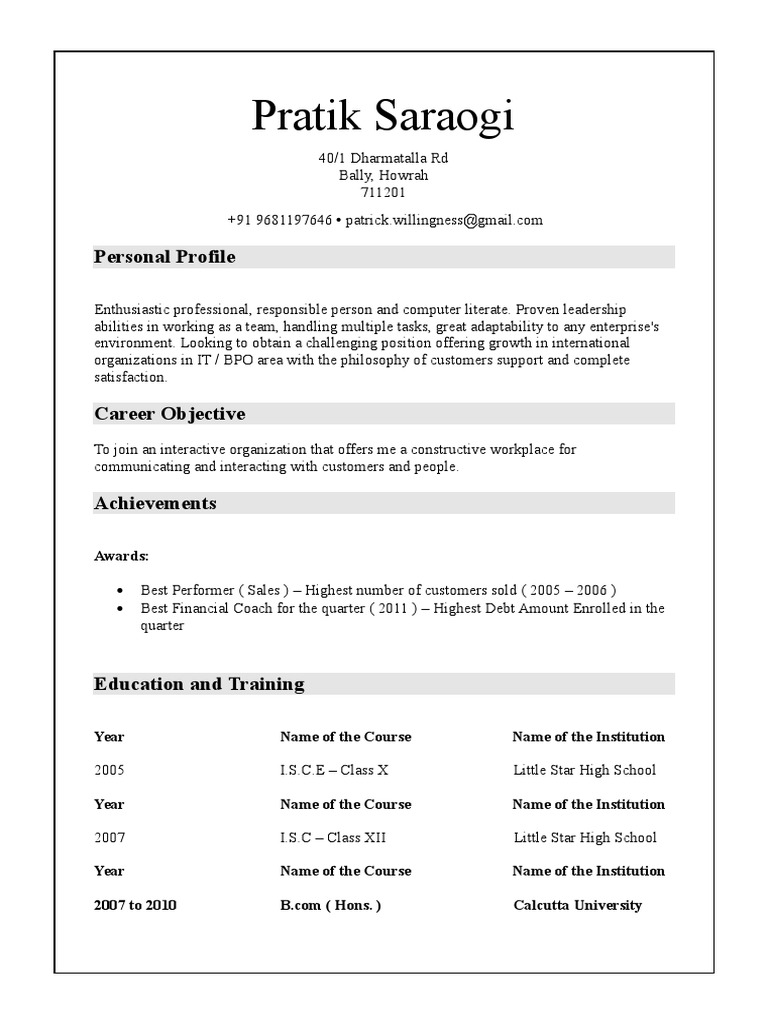 Curriculum Vitae - Pratik Saraogi | PDF | Sales | Online Chat