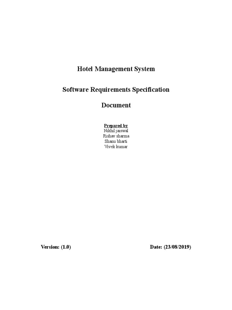 Hotel Management System Software Requirements Specification Document ...