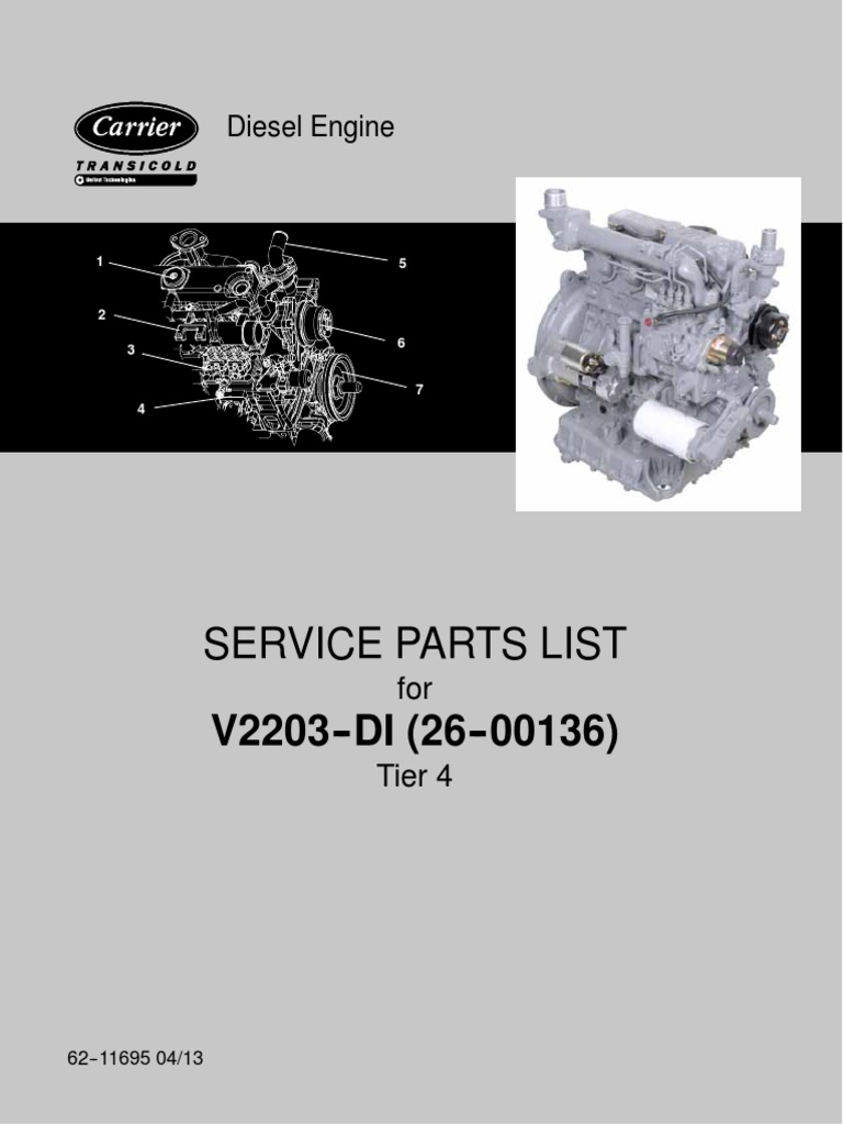 Service Parts List: Diesel Engine | PDF | Screw | Bearing (Mechanical)