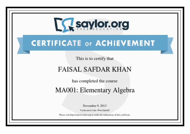 Saylor Academy Certificate for FAISAL KHAN | PDF