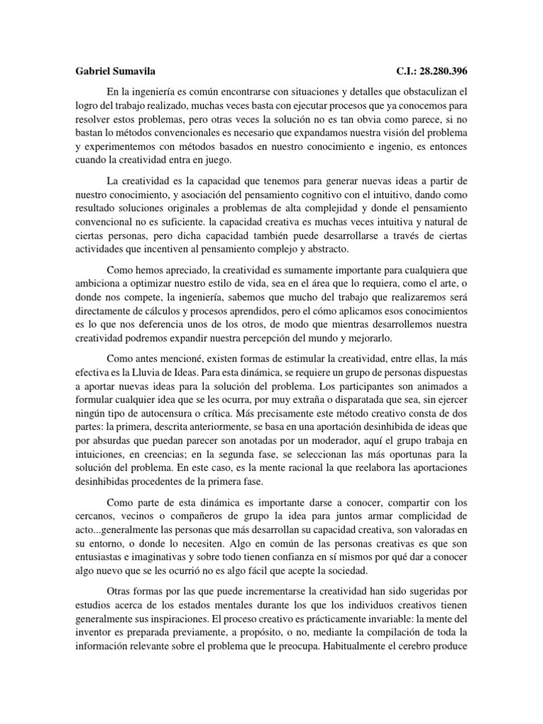 Creatividad en Ingeniería: Clave del Éxito | PDF | Creatividad ...