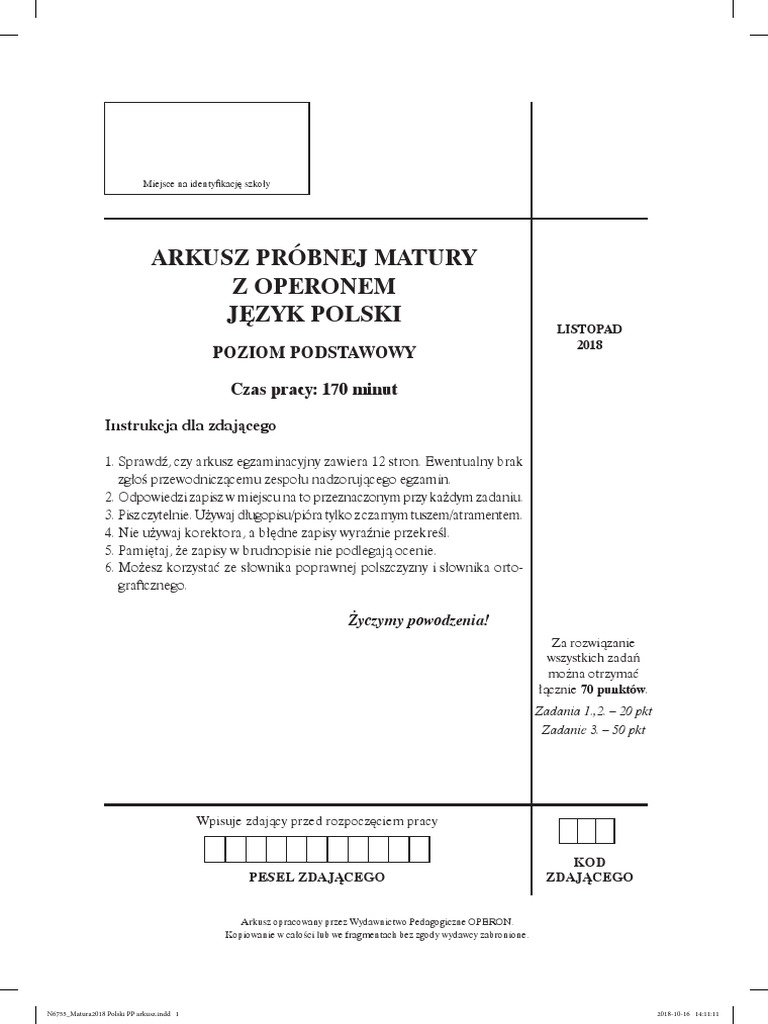 2018polski PP Arkusz PDF | PDF