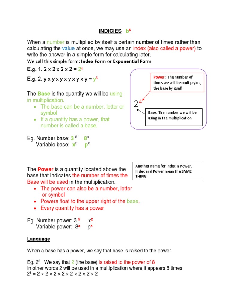Student Notes Indicies | PDF | Multiplication | Exponentiation