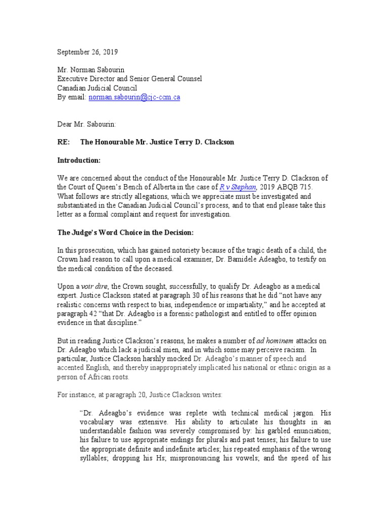 Norman - Sabourin@cjc-Ccm - Ca: RE: The Honourable Mr. Justice Terry D ...