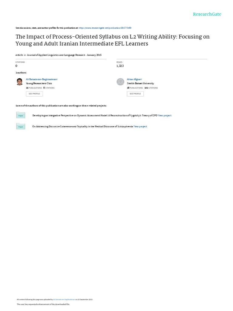 The Impact of Process-Oriented Syllabus On L2 Writing Ability: Focusing On Young and Adult ...