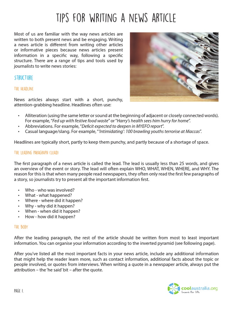 Tips For Writing A News Article V2 | PDF | Sentence (Linguistics) | News