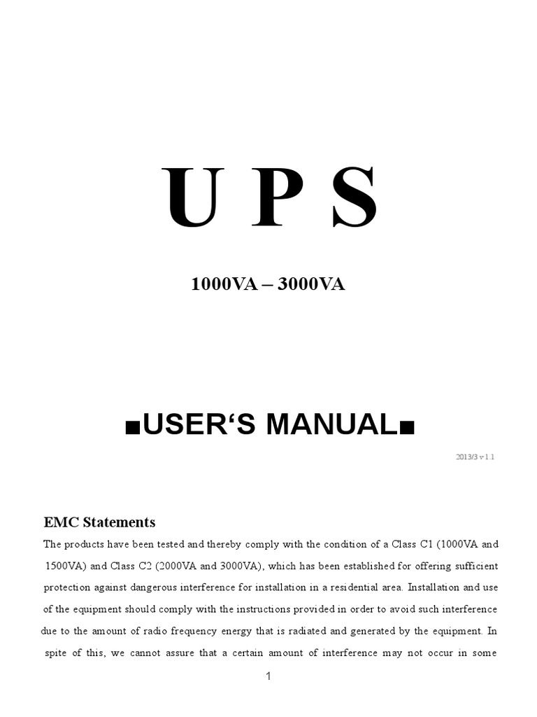 User S Manual : 1000VA - 3000VA | PDF | Electromagnetic Compatibility ...