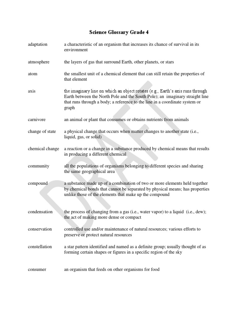 Science Glossary Grade 4 PDF | PDF | Earth | Matter