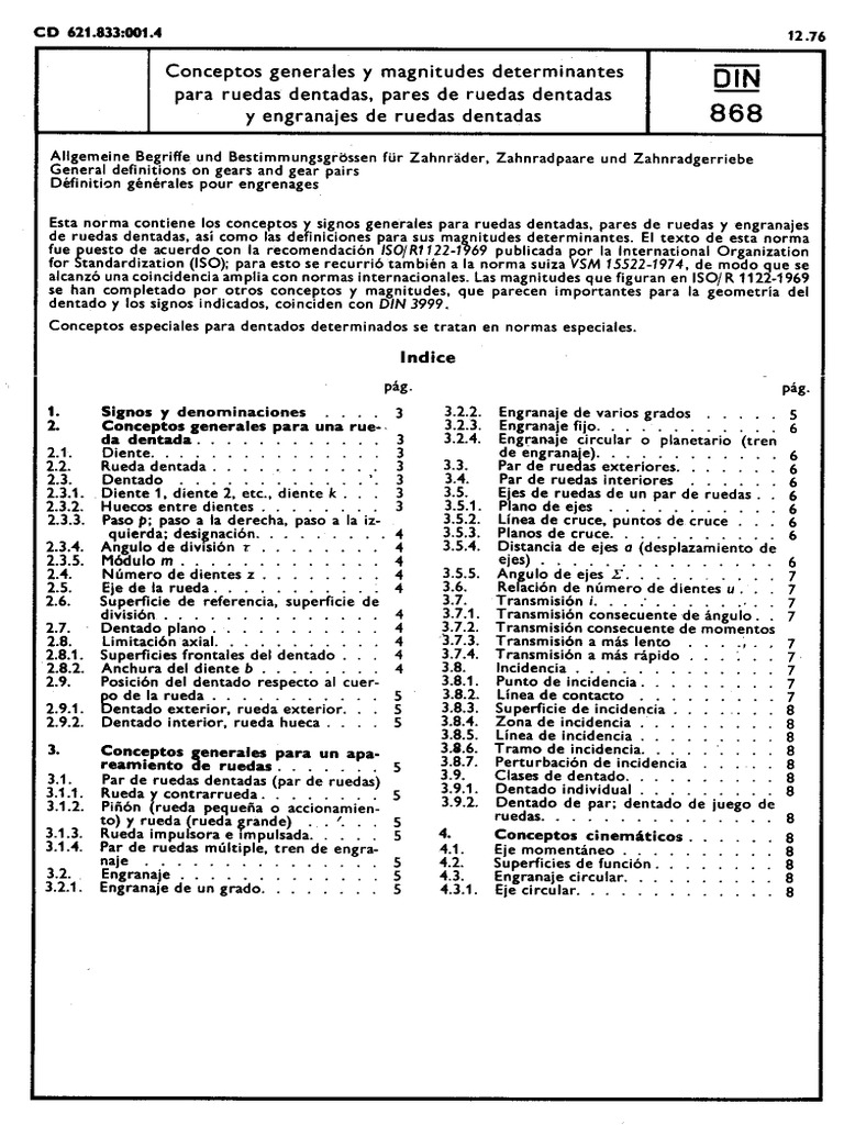 DIN 868 Engranajes. Conceptos Generales PDF | PDF