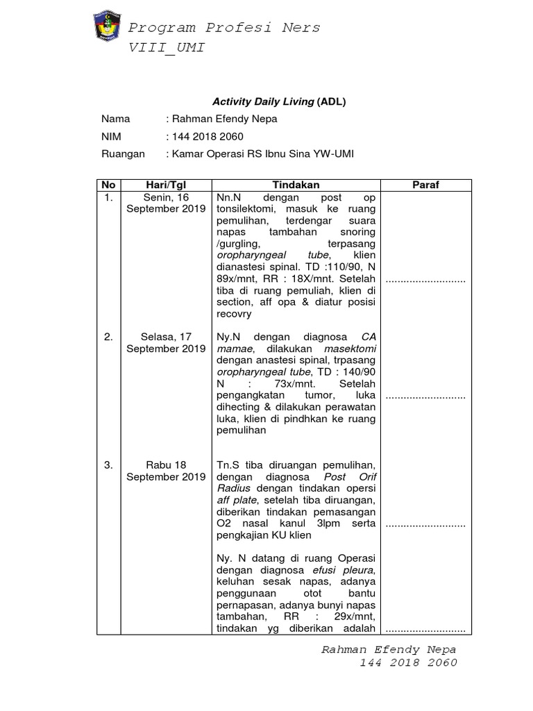 Activity Daily Living | PDF