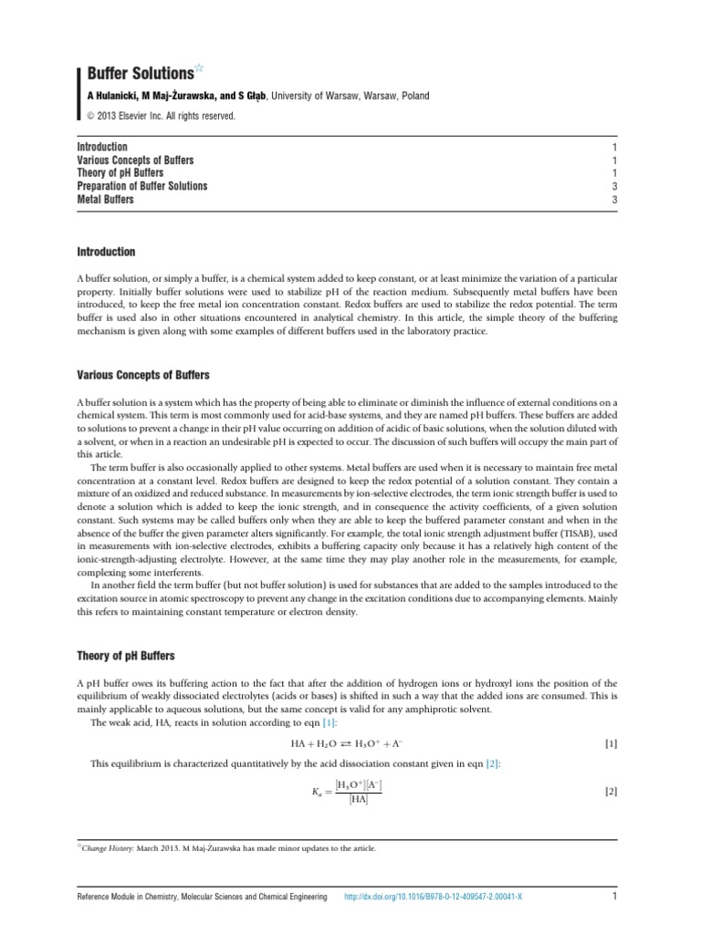 Buffer Solutions | PDF | Buffer Solution | Ph