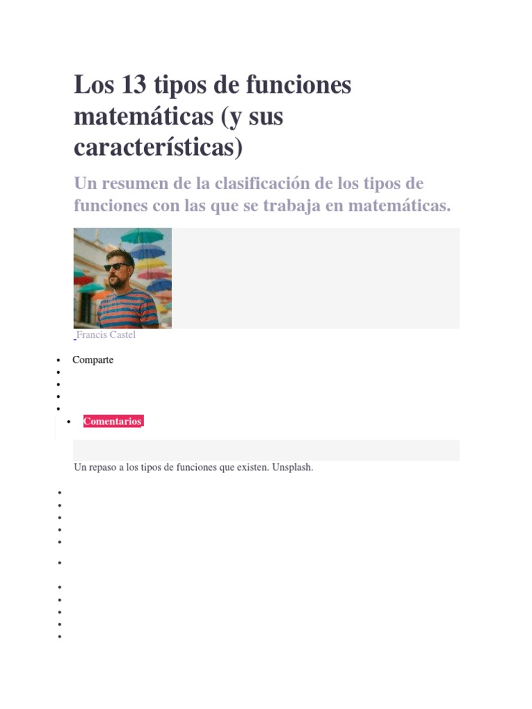 13 Tipos de Funciones Matemáticas | PDF | Función (Matemáticas ...